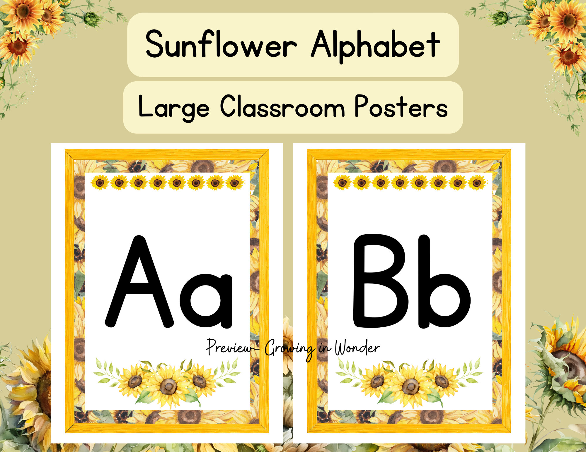 Large Sunflower Alphabet Posters, Back to School Decor - Etsy