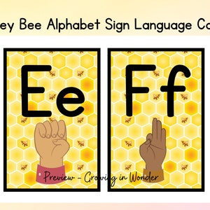 Honey Bee Printable Alphabet Cards, Sign Language Alphabet Flashcards ...