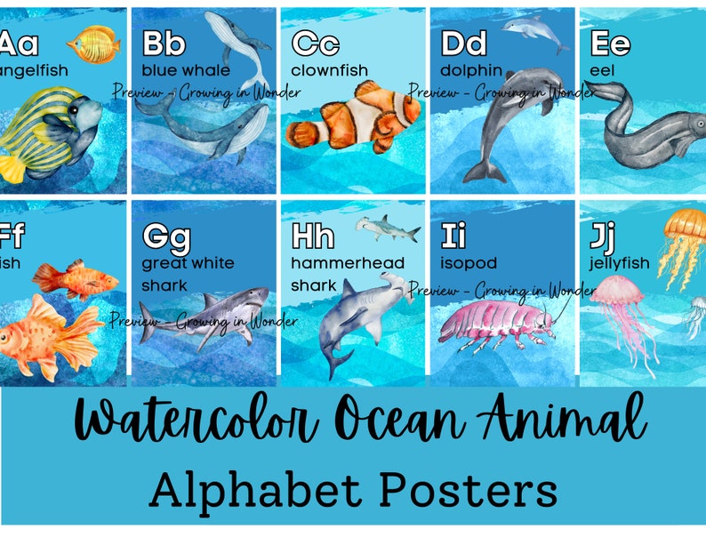 Ocean Animal, Under the Sea Alphabet Posters, Printable Classroom Decor ...