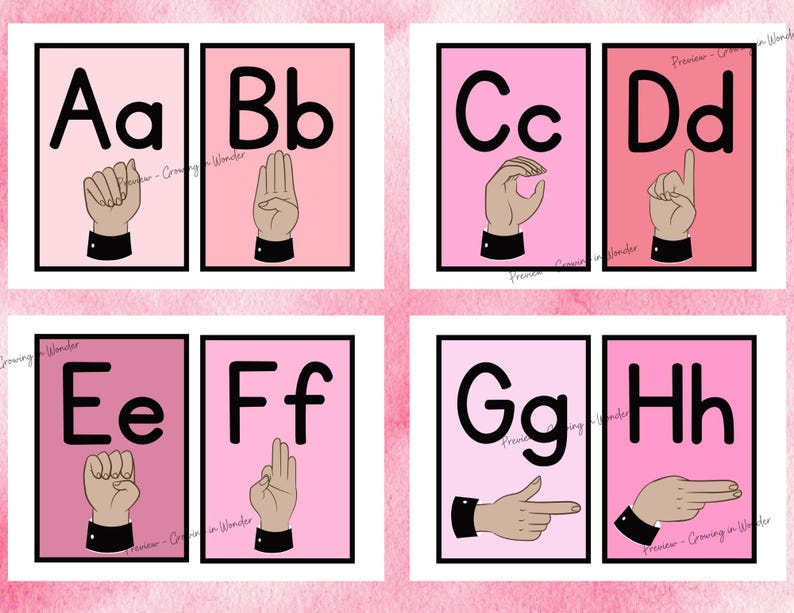 Shades of Pink Alphabet Sign Language Cards, ASL Alphabet Posters - Etsy