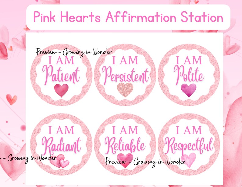 Pink Heart Affirmation Station, Mirror Border, Positive Affirmations - Etsy