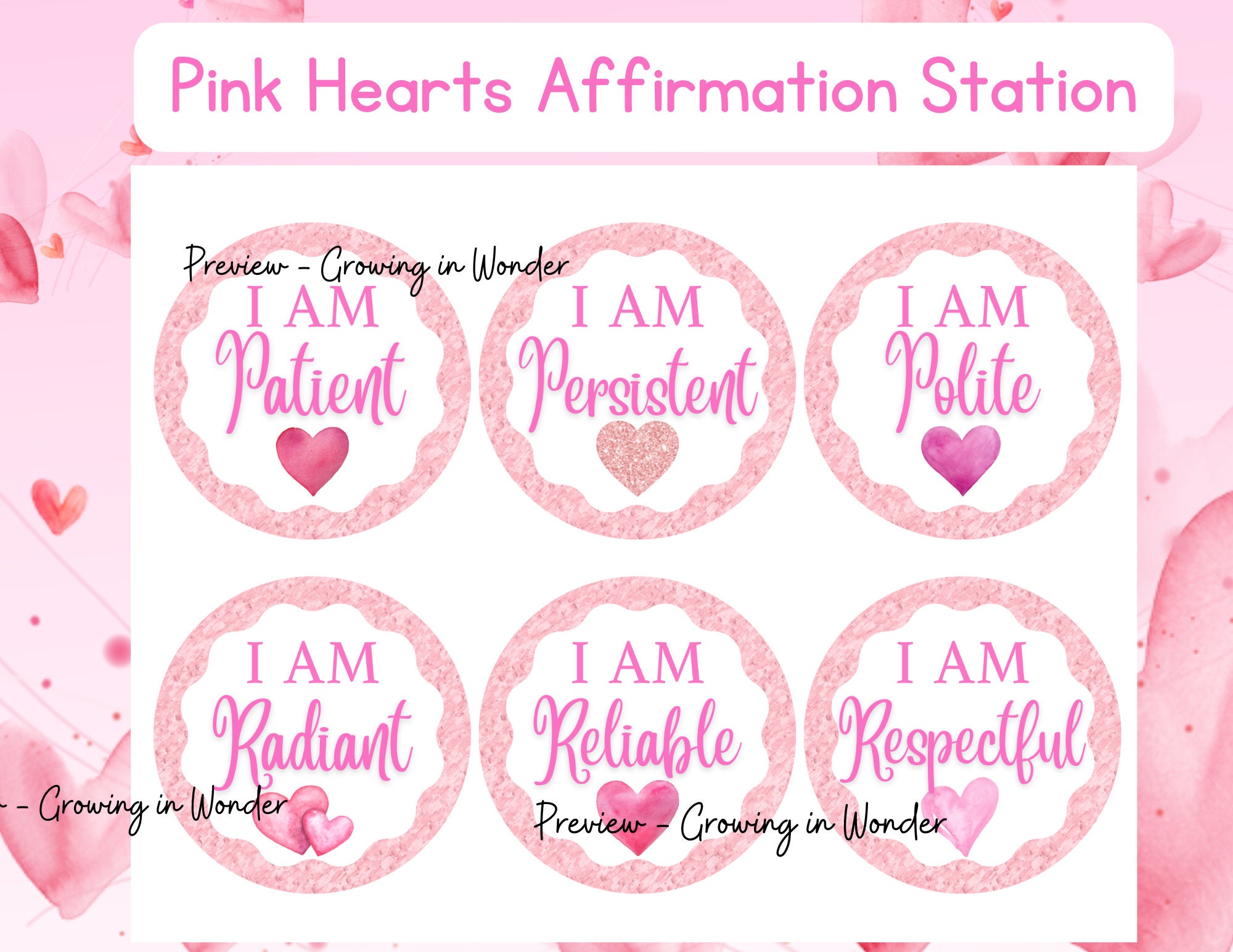 Pink Heart Affirmation Station, Mirror Border, Positive Affirmations - Etsy