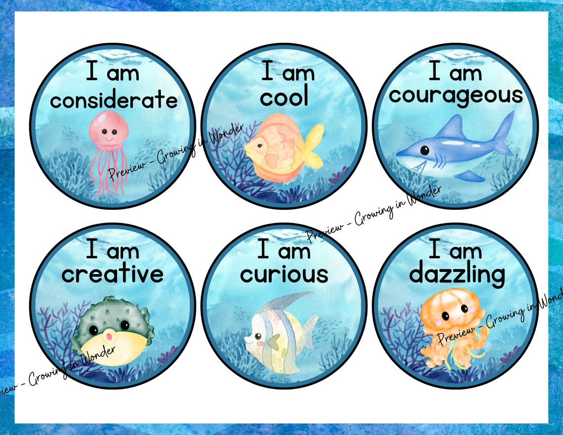Affirmation Station, Ocean Animal Theme, Classroom Bulletin Board Decor ...