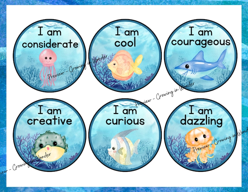 Affirmation Station, Ocean Animal Theme, Classroom Bulletin Board Decor ...