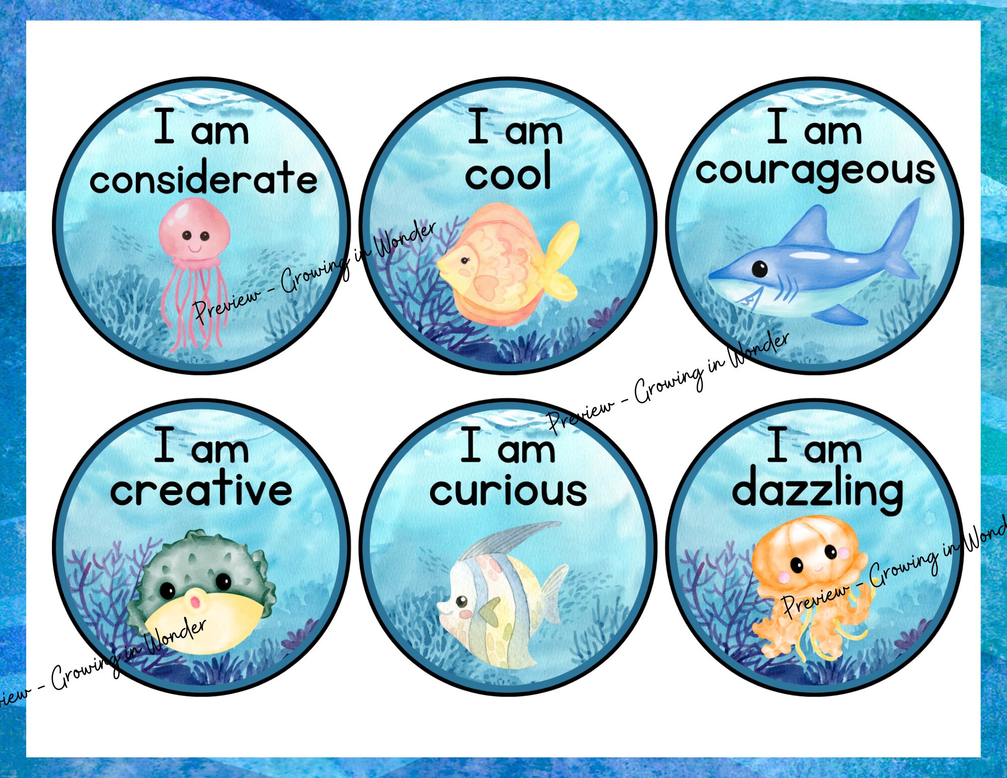 Affirmation Station, Ocean Animal Theme, Classroom Bulletin Board Decor ...