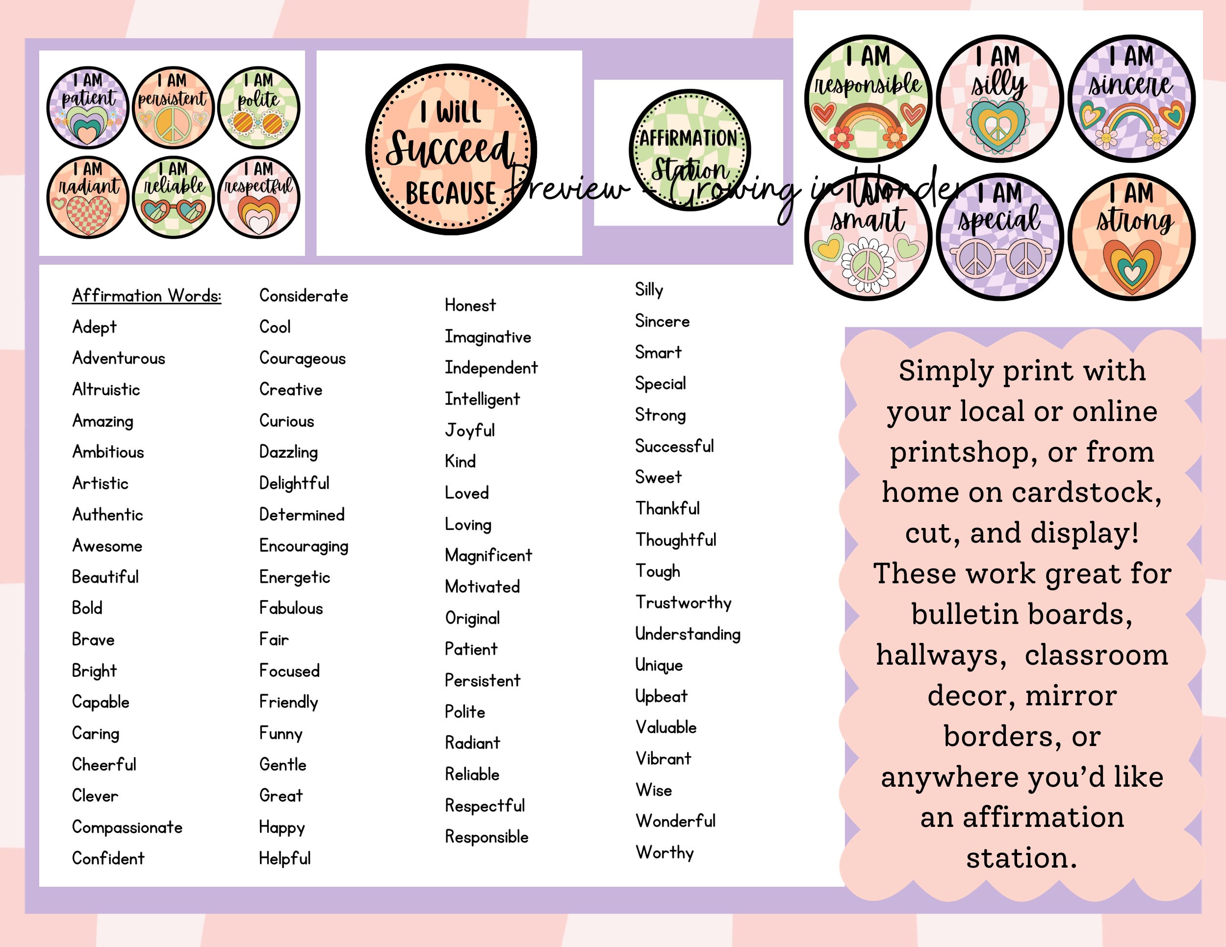 Groovy Retro Heart Positive Affirmations, Affirmation Station ...