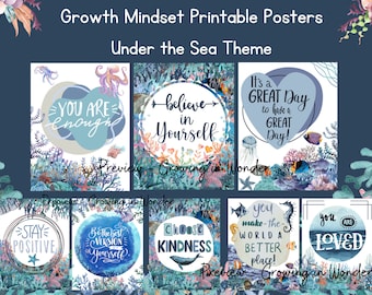 Under the Sea Growth Mindset Printable Posters, Ocean Theme Classroom ...
