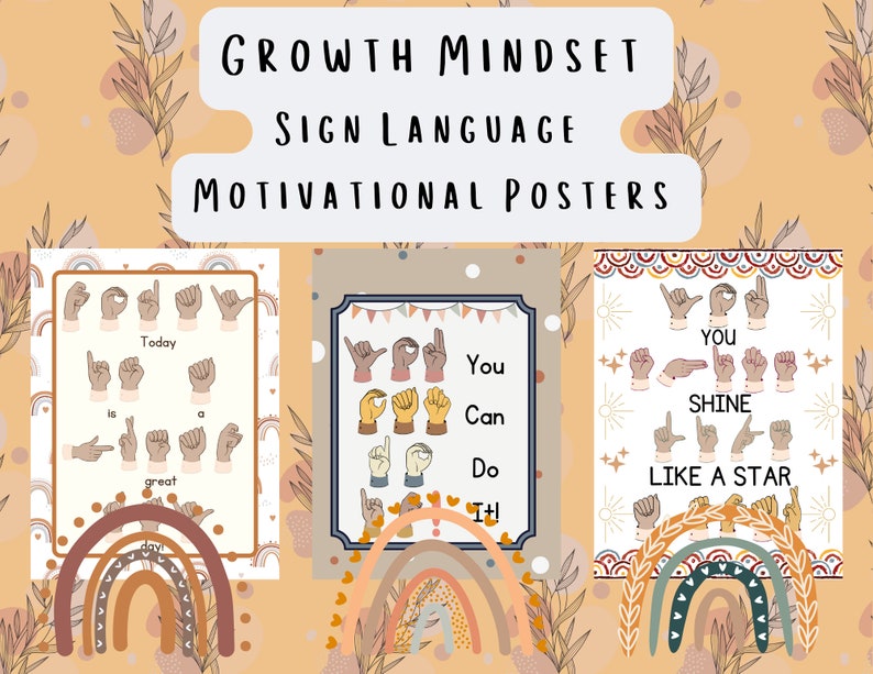 Growth Mindset Sign Language (ASL) Classroom Posters - Etsy