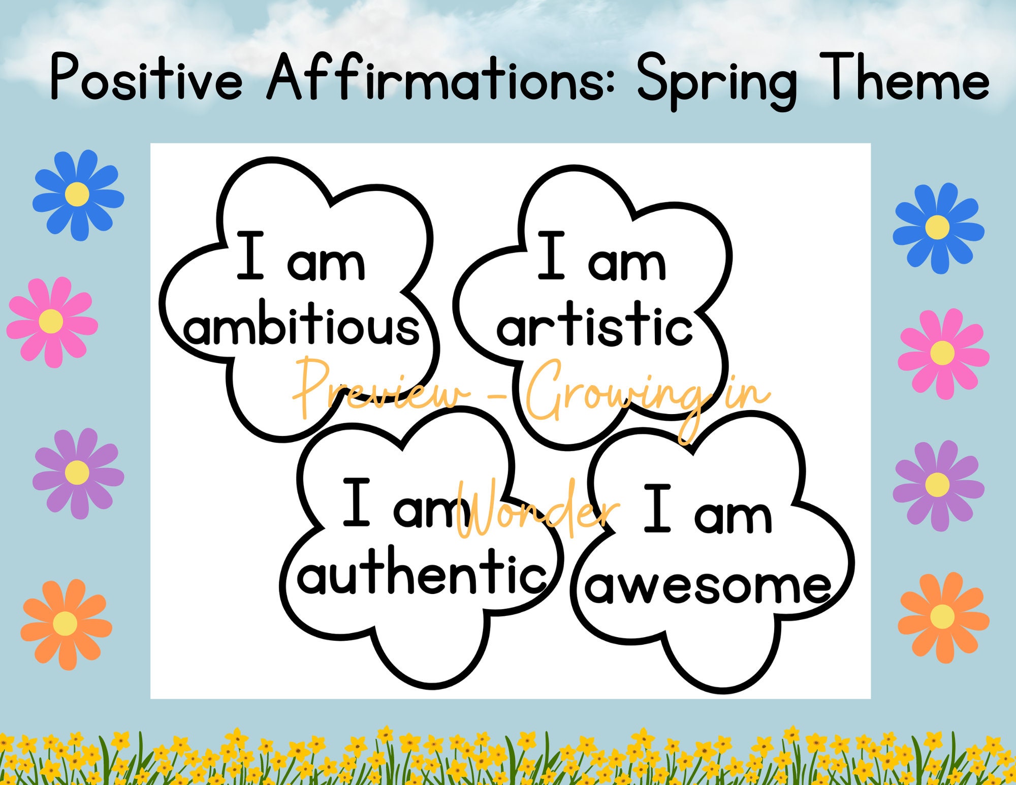 Positive Affirmations, Spring Theme - Etsy