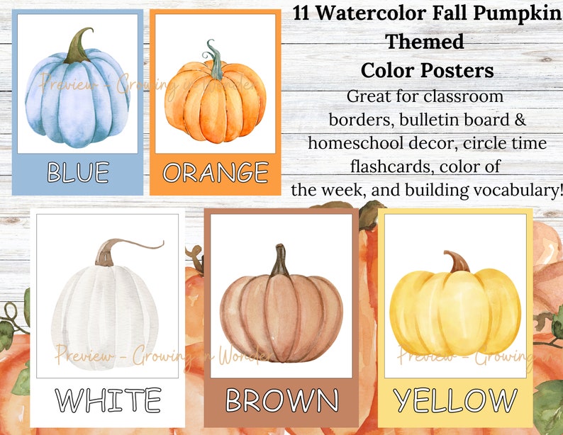 Fall Pumpkin Printable Color Posters - Etsy