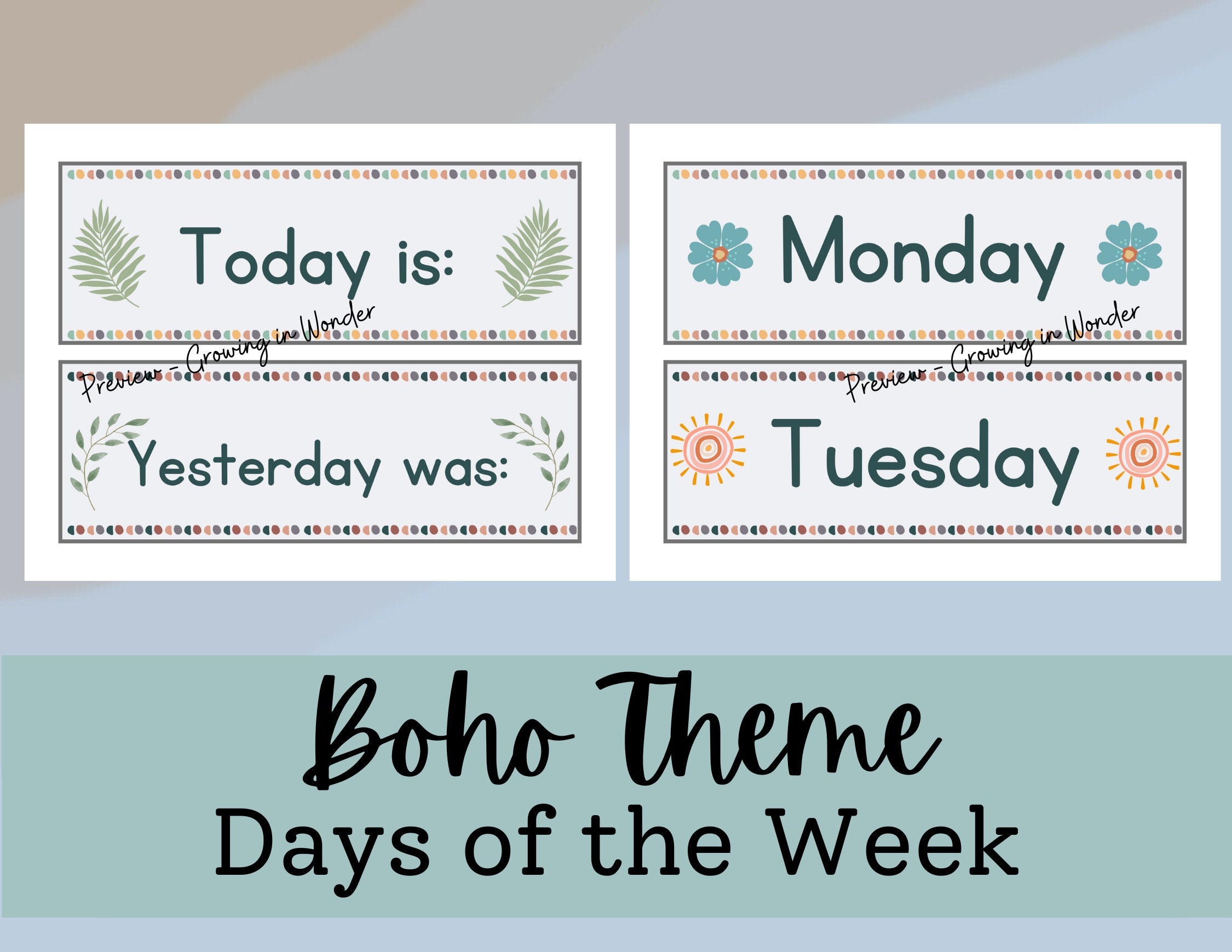 Days of the Week boho Theme - Etsy