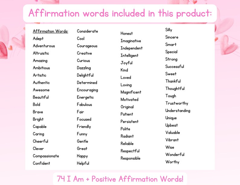 Pink Heart Affirmation Station, Mirror Border, Positive Affirmations - Etsy