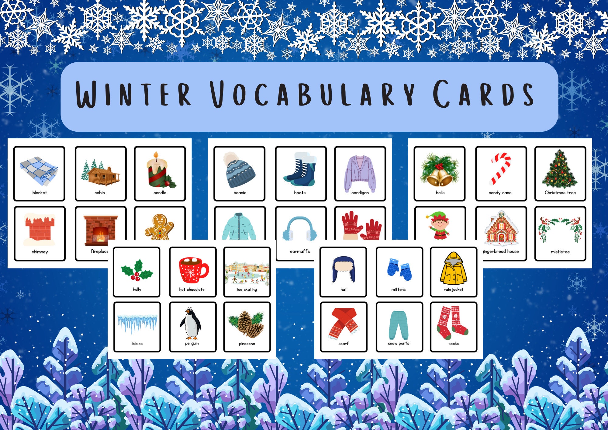 Winter, Christmas Vocabulary Flashcards - Etsy