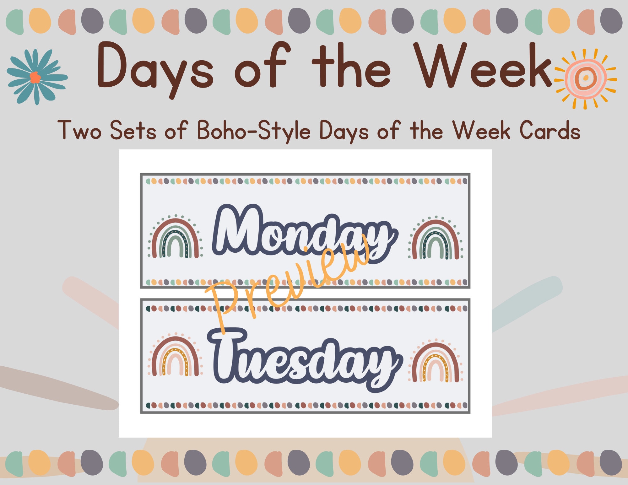 Days of the Week boho Theme - Etsy
