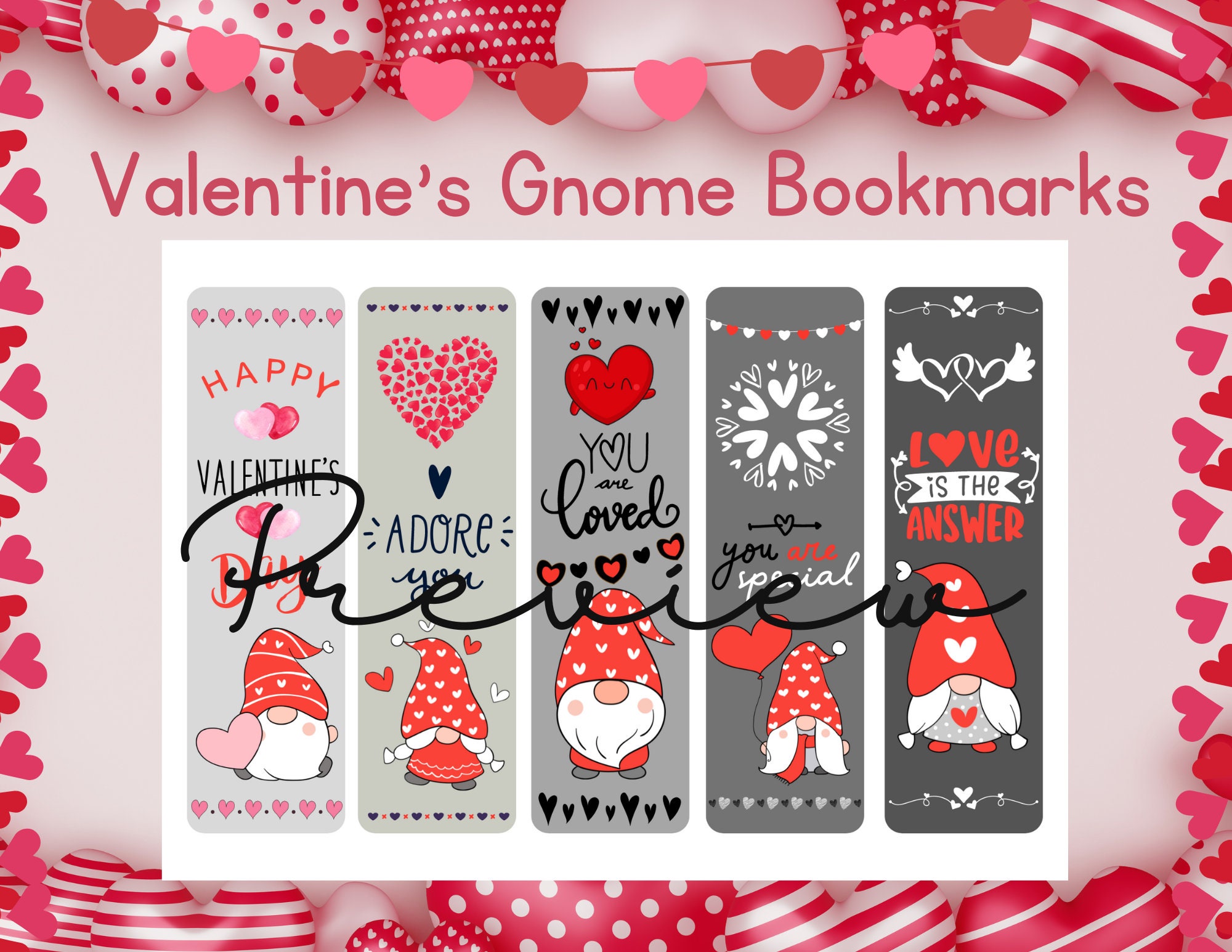 Valentine's Day Gnome Bookmarks Printable - Etsy