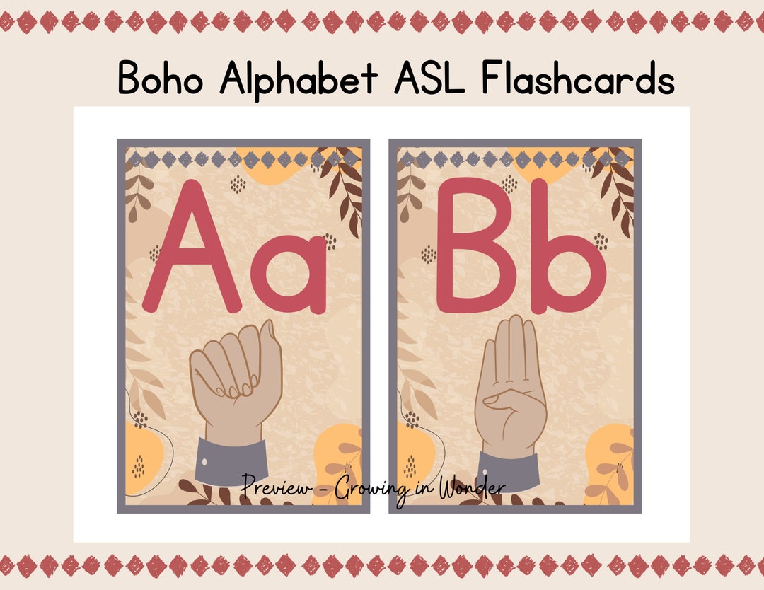 Boho Alphabet ASL Flashcards, Classroom Posters - Etsy