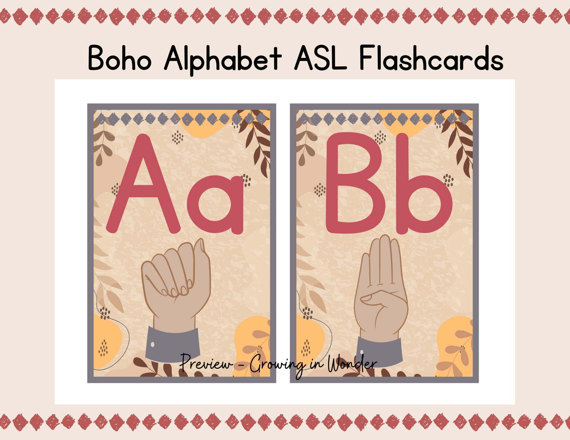 Boho Alphabet ASL Flashcards, Classroom Posters - Etsy
