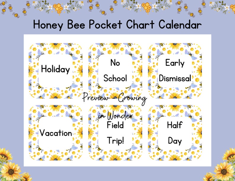 Bee Pocket Chart Calendar Classroom Bulletin Board Calendar - Etsy