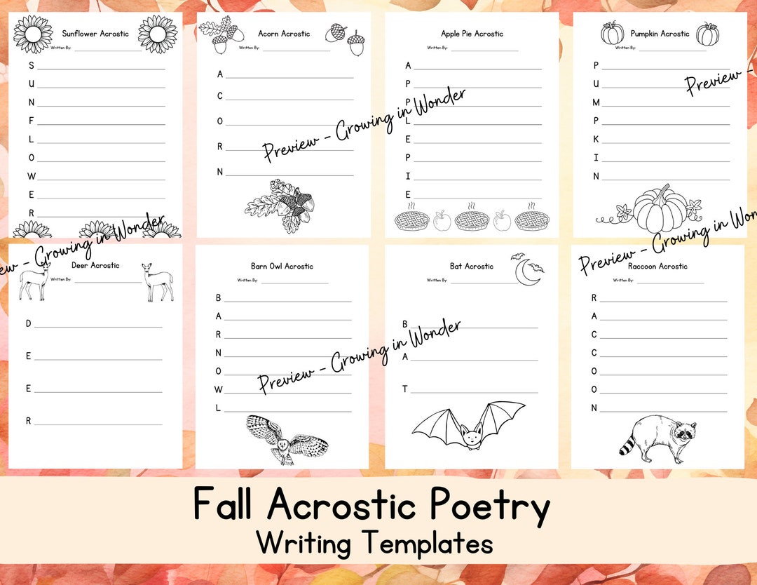 Fall Acrostic Poetry Worksheets - Etsy
