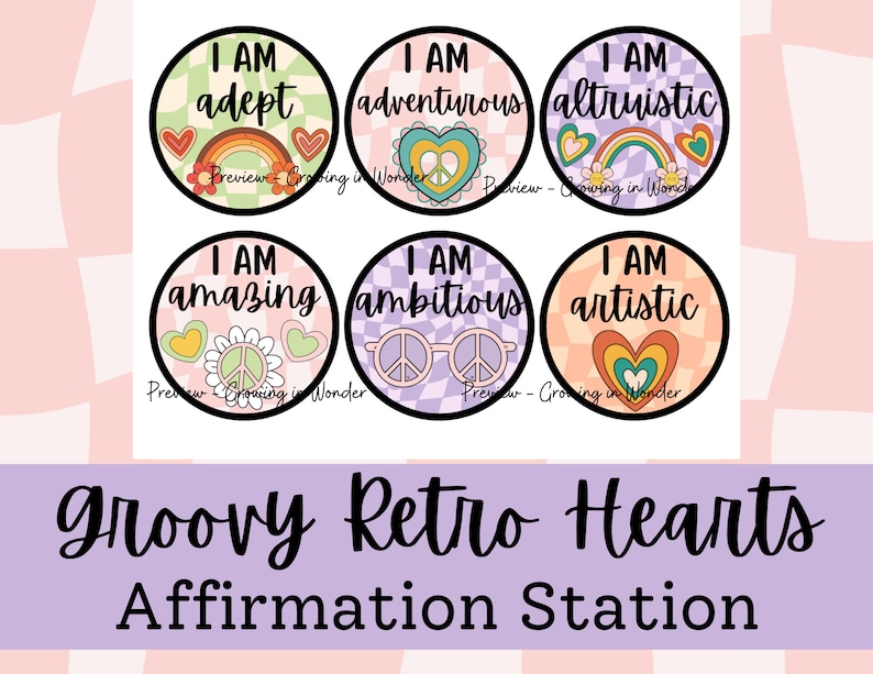 Groovy Retro Heart Positive Affirmations, Affirmation Station ...