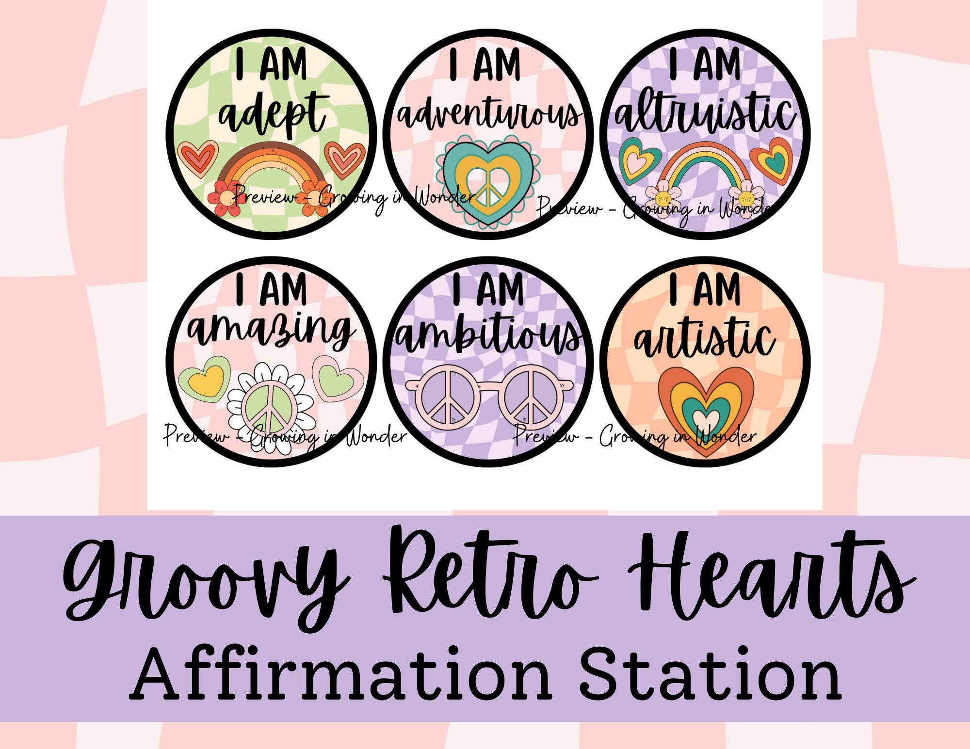 Groovy Retro Heart Positive Affirmations, Affirmation Station ...