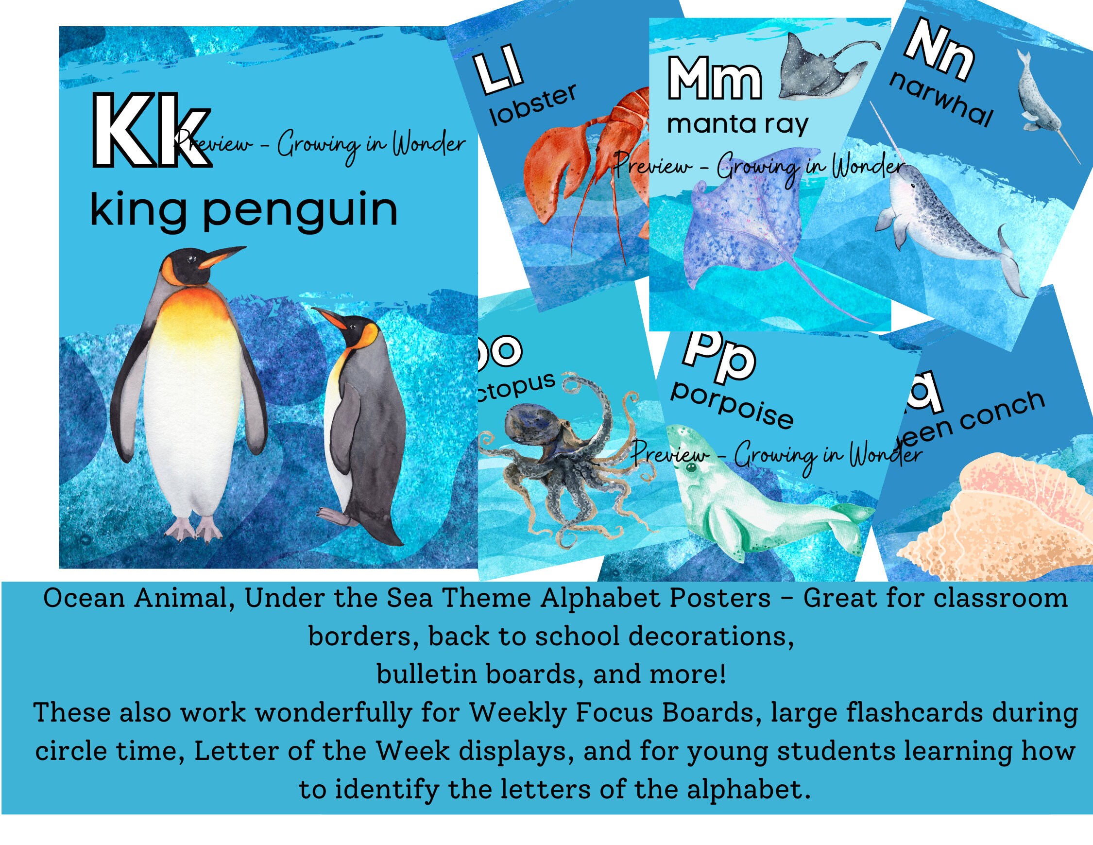 Ocean Animal, Under the Sea Alphabet Posters, Printable Classroom Decor ...