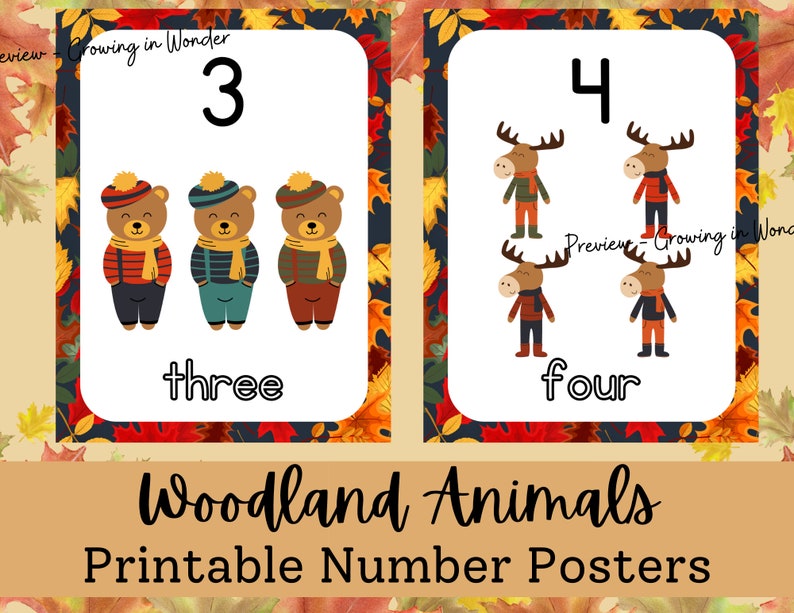 Woodland Animals Number Posters, Printable Fall Classroom Decor - Etsy
