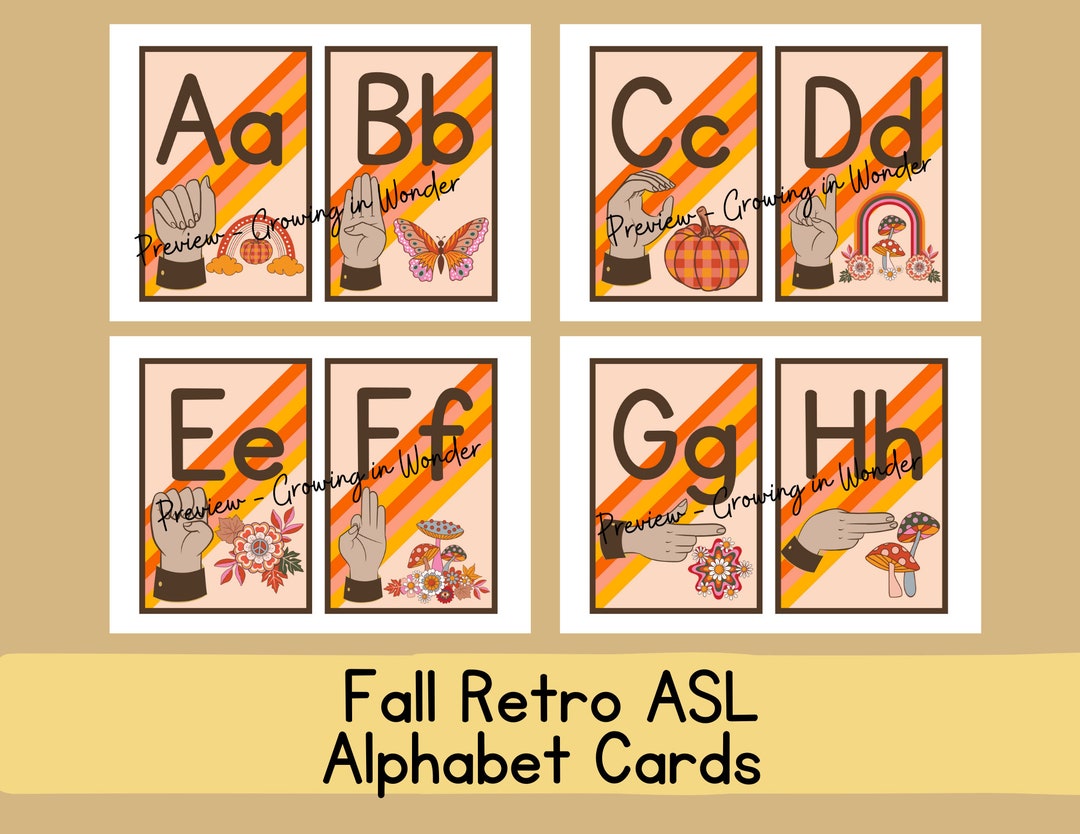 Fall Retro Alphabet Sign Language Cards ASL Posters - Etsy