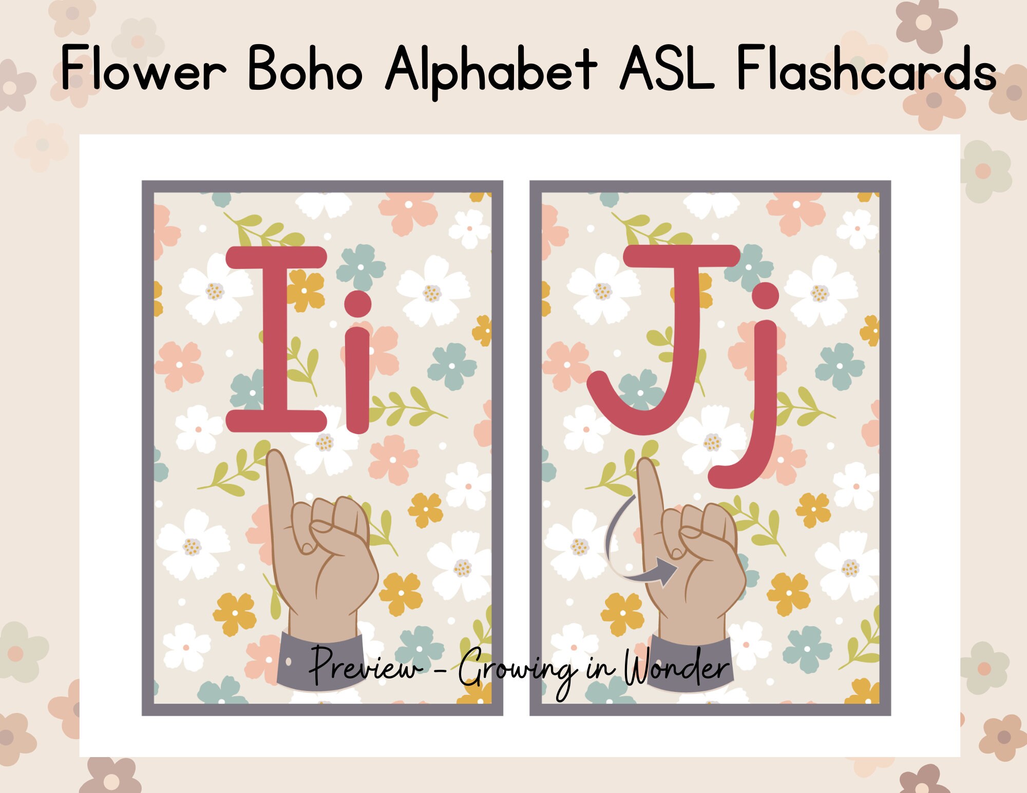Boho Flower Alphabet ASL Printable Flashcards - Etsy