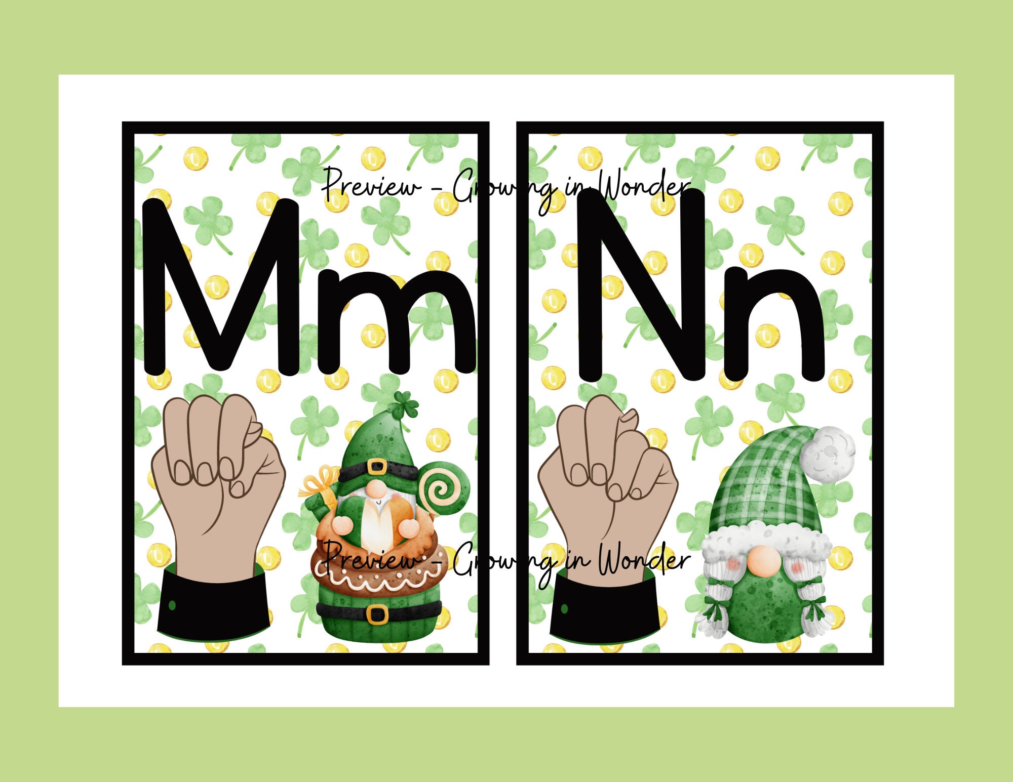 St. Patrick's Day ASL Alphabet Classroom Posters, Gnome Sign Language ...