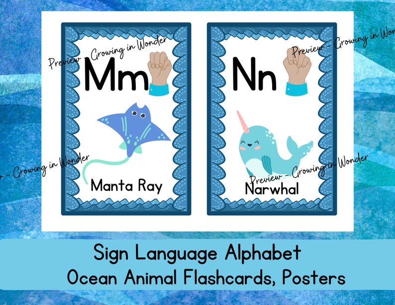 Sign Language Alphabet Ocean Animal Flashcards, Posters, Under the Sea ...