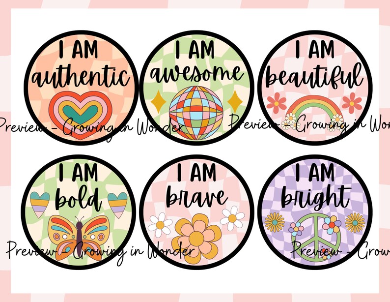 Groovy Retro Heart Positive Affirmations, Affirmation Station ...