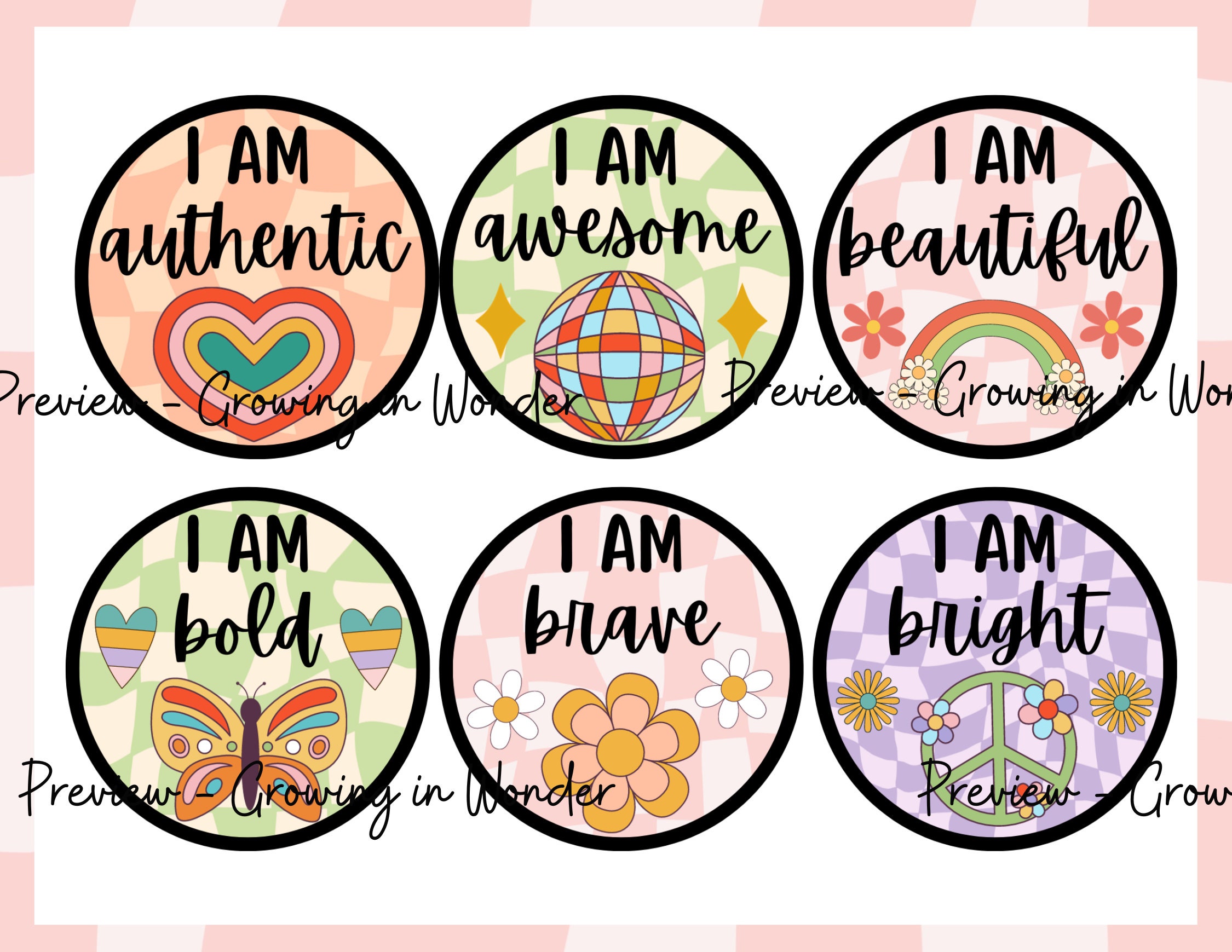 Groovy Retro Heart Positive Affirmations, Affirmation Station ...