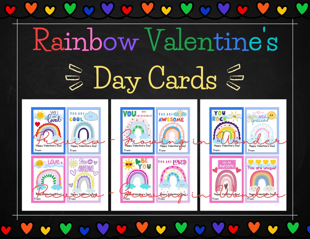 Rainbow Valentine's Day Cards, Printable - Etsy