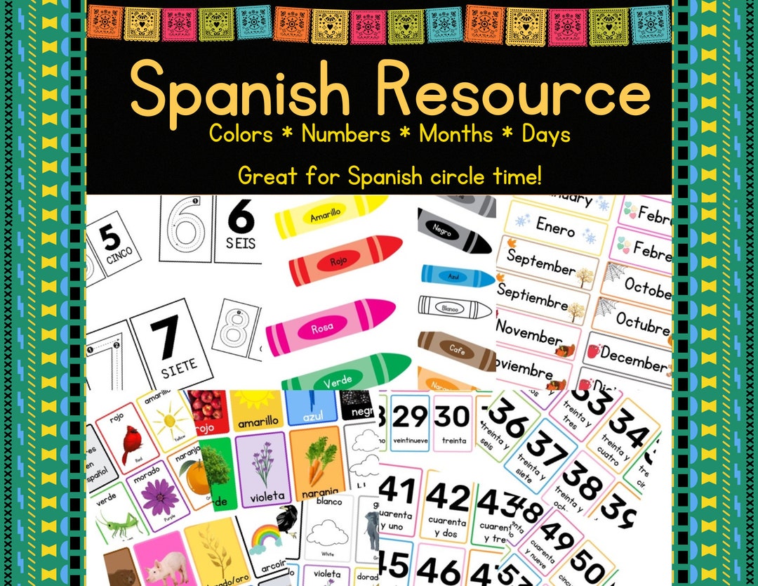 Spanish: Colors, Days of the Week, Months of the Year, Numbers - Etsy