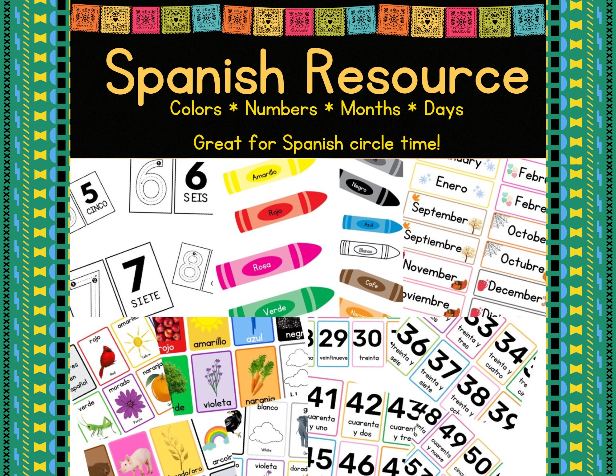 Spanish: Colors, Days of the Week, Months of the Year, Numbers - Etsy