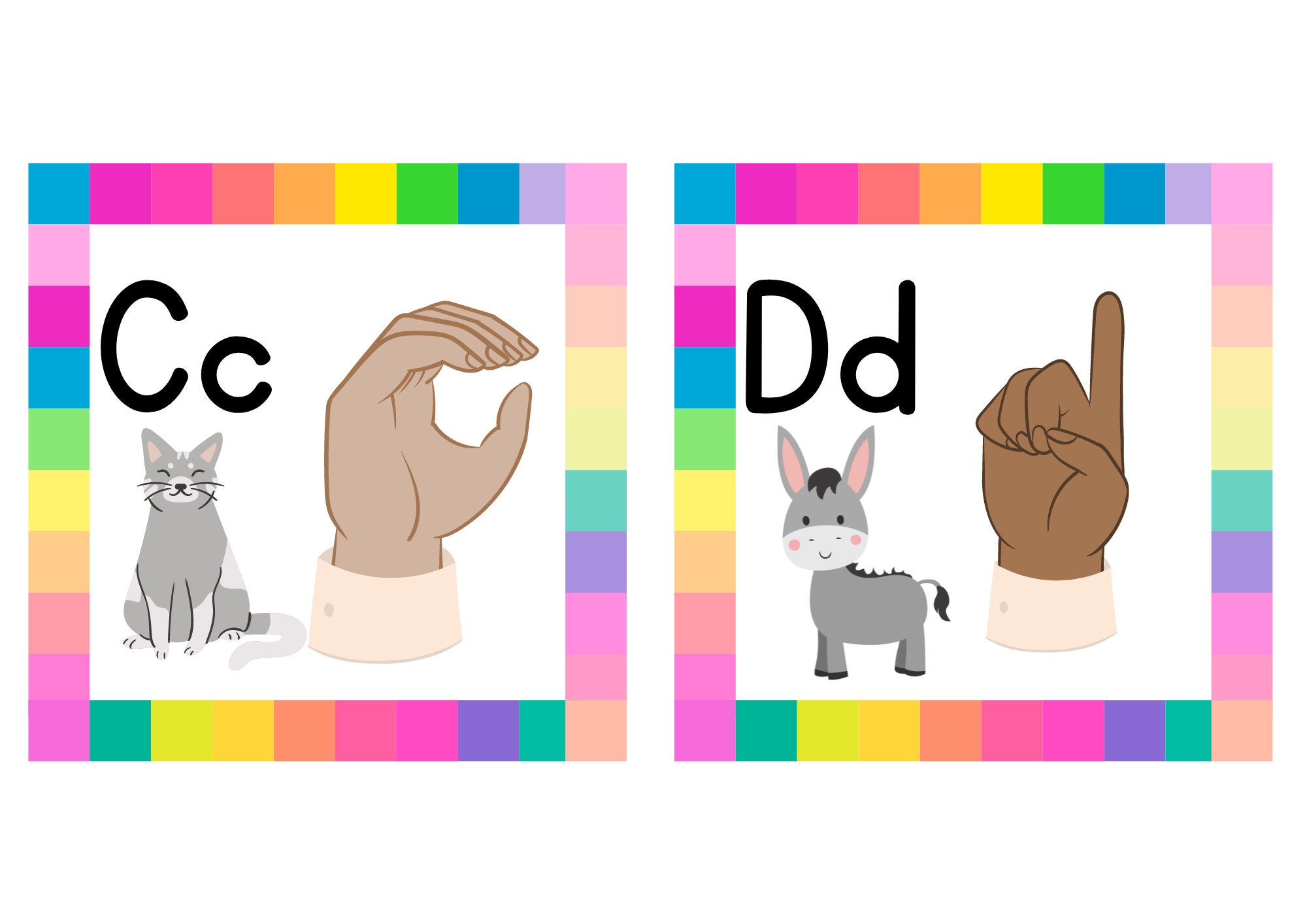 American Sign Language Alphabet Flashcards - Boho, Rainbow, and Animal ...