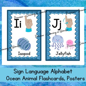 Sign Language Alphabet Ocean Animal Flashcards, Posters, Under the Sea ...