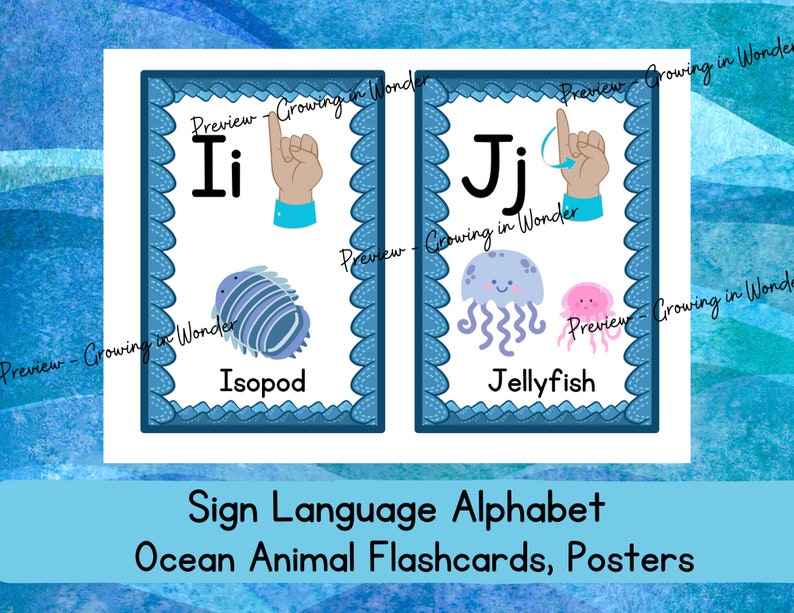 Sign Language Alphabet Ocean Animal Flashcards, Posters, Under the Sea ...