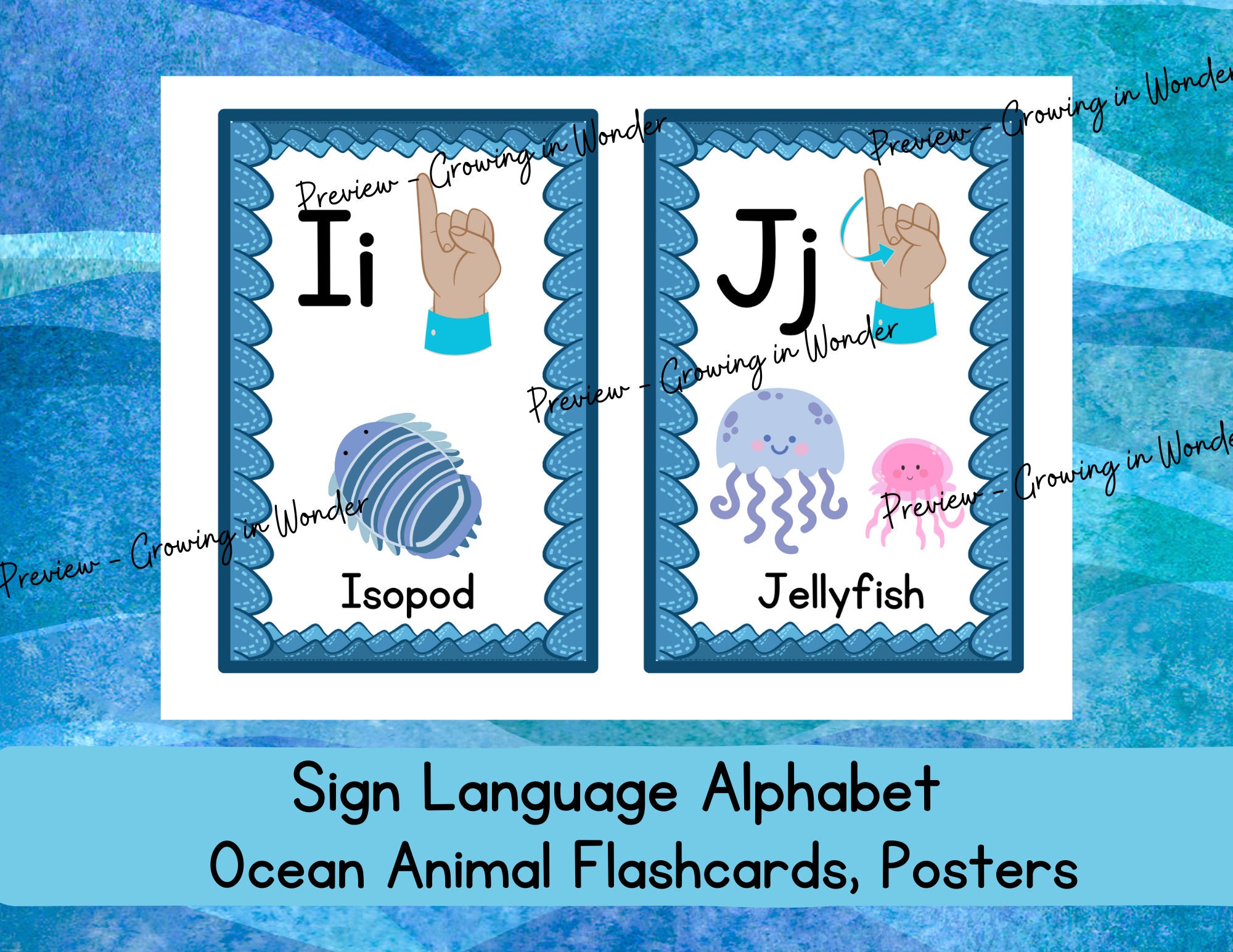 Sign Language Alphabet Ocean Animal Flashcards, Posters, Under the Sea ...