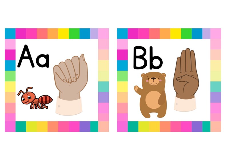 American Sign Language Alphabet Flashcards - Boho, Rainbow, and Animal ...