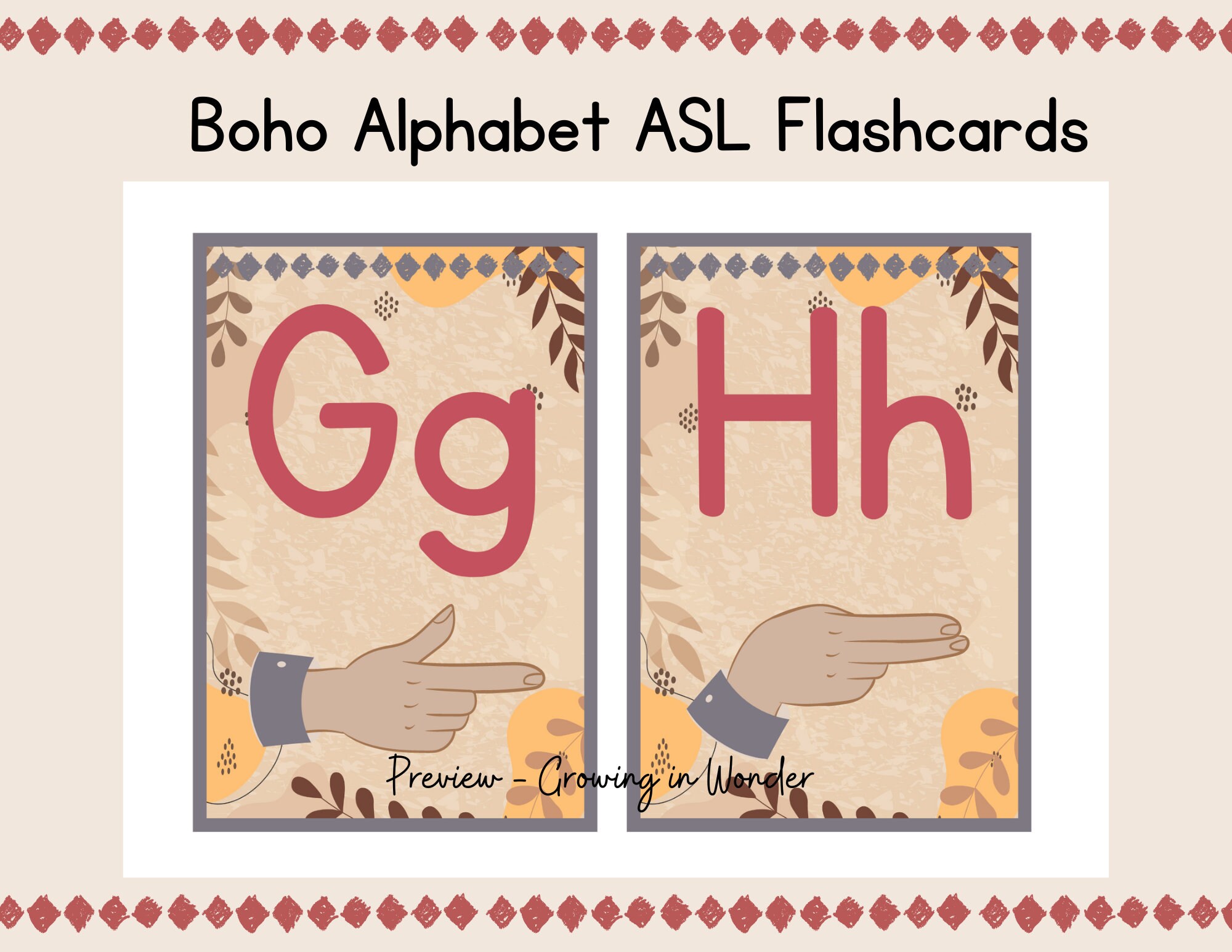 Boho Alphabet ASL Flashcards, Classroom Posters - Etsy