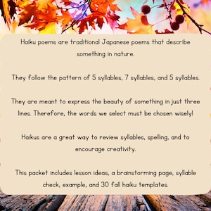 Fall Haiku Poetry Templates, Autumn Writing Activity - Etsy