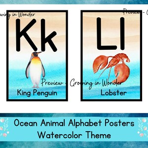 Ocean Animal Alphabet Posters Watercolor Theme Under the Sea - Etsy