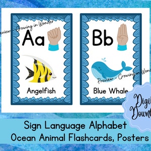 Sign Language Alphabet Ocean Animal Flashcards, Posters, Under the Sea ...