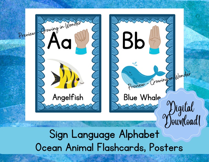 Sign Language Alphabet Ocean Animal Flashcards, Posters, Under the Sea ...