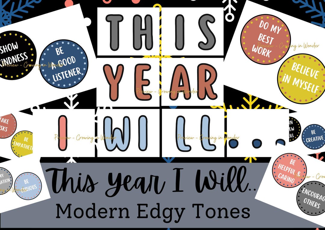 This Year I Will...printable Bulletin Board Decor, Modern Edgy Color ...