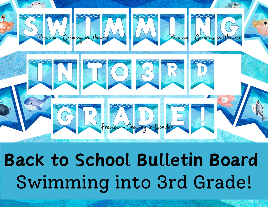Swimming Into Third Grade Bulletin Board Letters and Banner, Back to ...