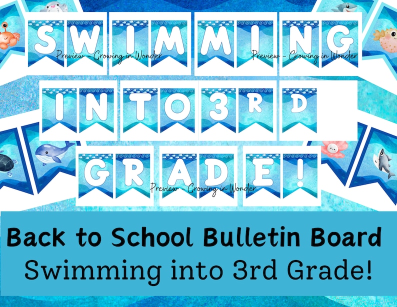 Swimming Into Third Grade Bulletin Board Letters and Banner, Back to ...