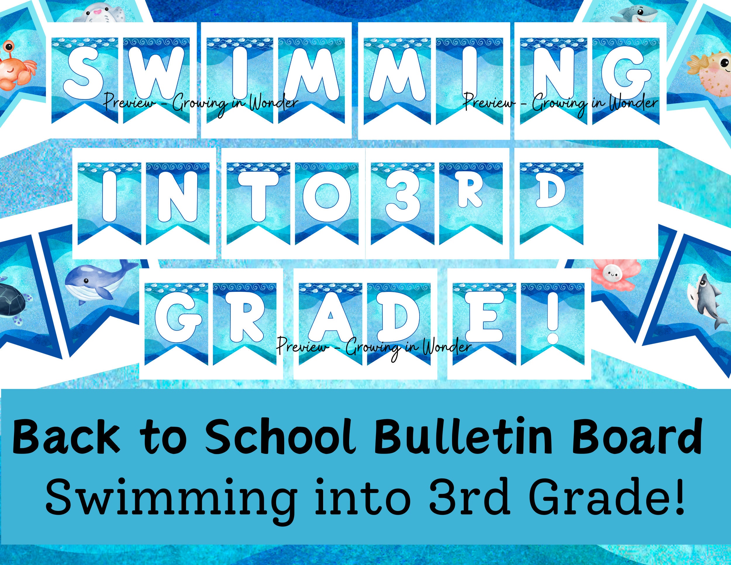 Swimming Into Third Grade Bulletin Board Letters and Banner, Back to ...